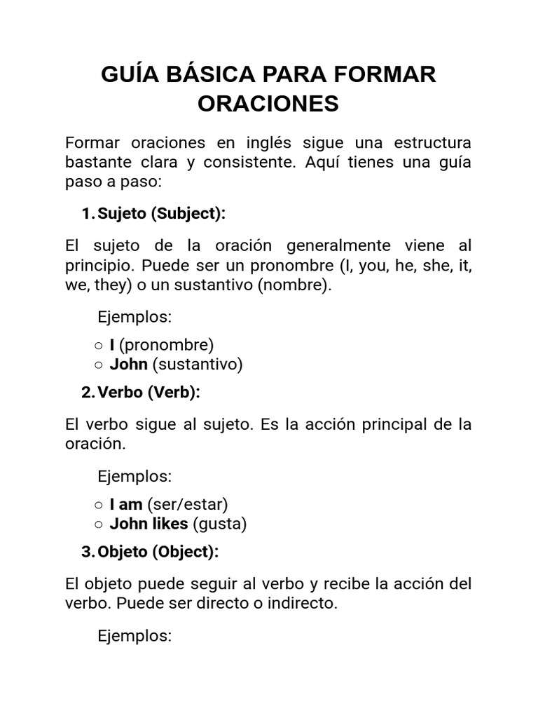 Guía para Formar Oraciones en Inglés | PDF | Ciencia y matemáticas