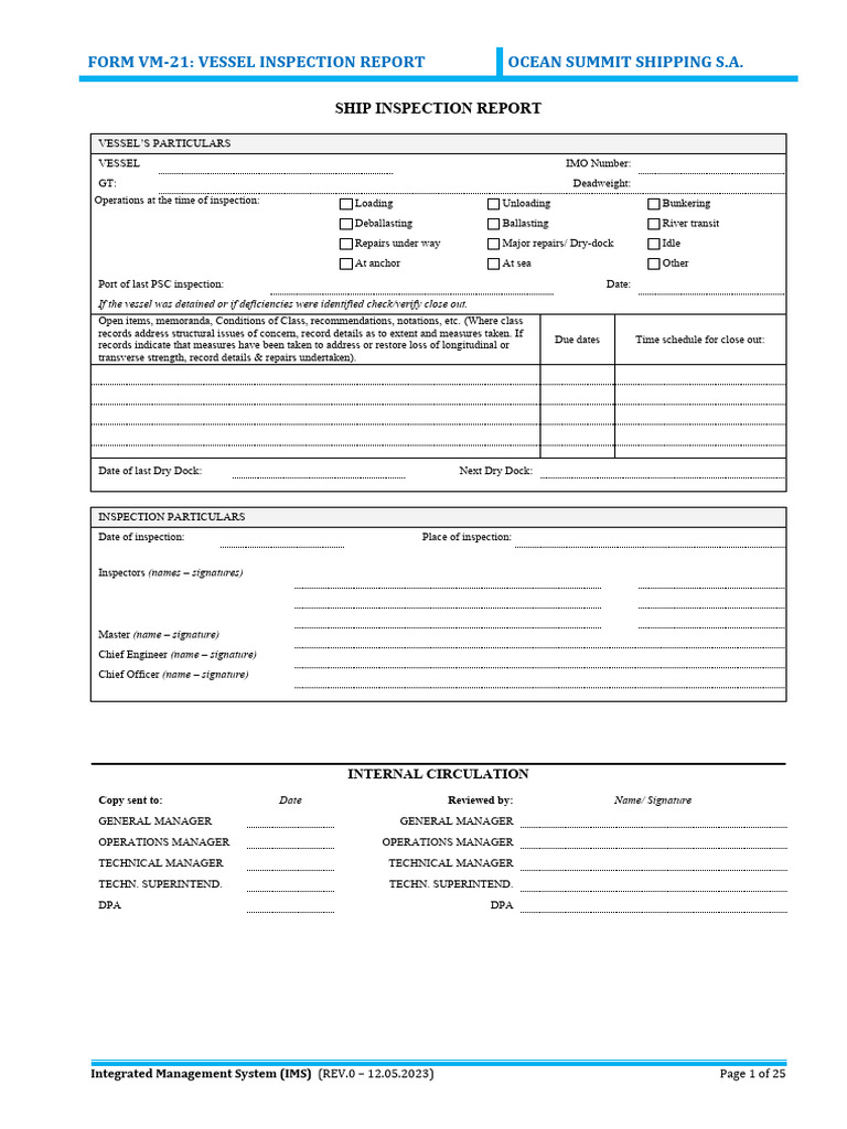 Vessel Inspection Report - Form VM-21 | PDF | Valve | Boiler
