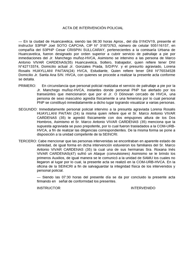 Acta De Intervención Por Robo Agravado Pdf