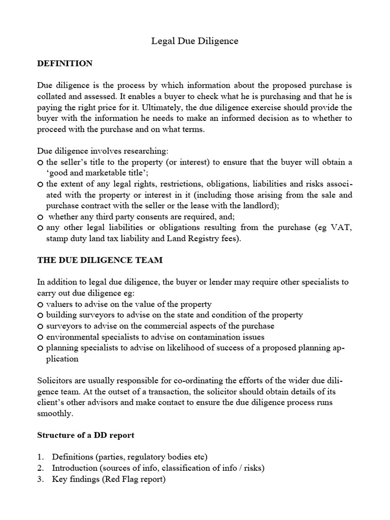 DD Report. Structure | PDF | Due Diligence | Legal Liability