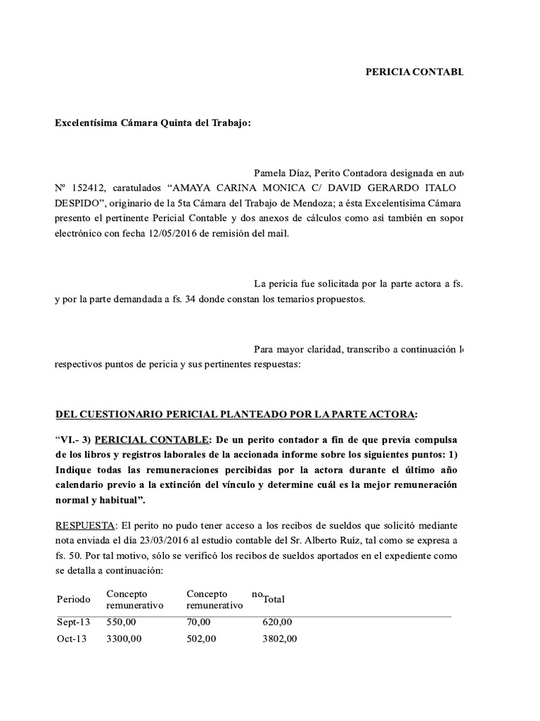 Pericia Contable Adecuacion de CCT | PDF