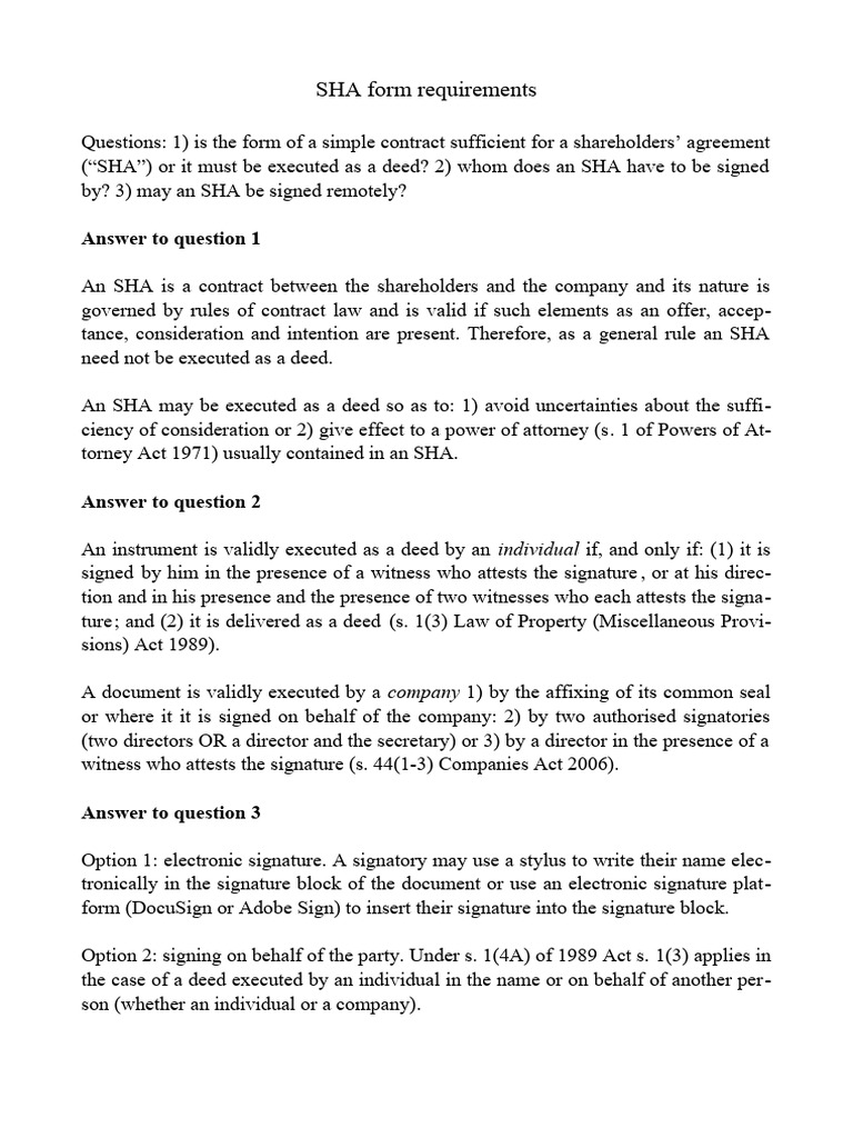 SHA Form Requirements | PDF | Law
