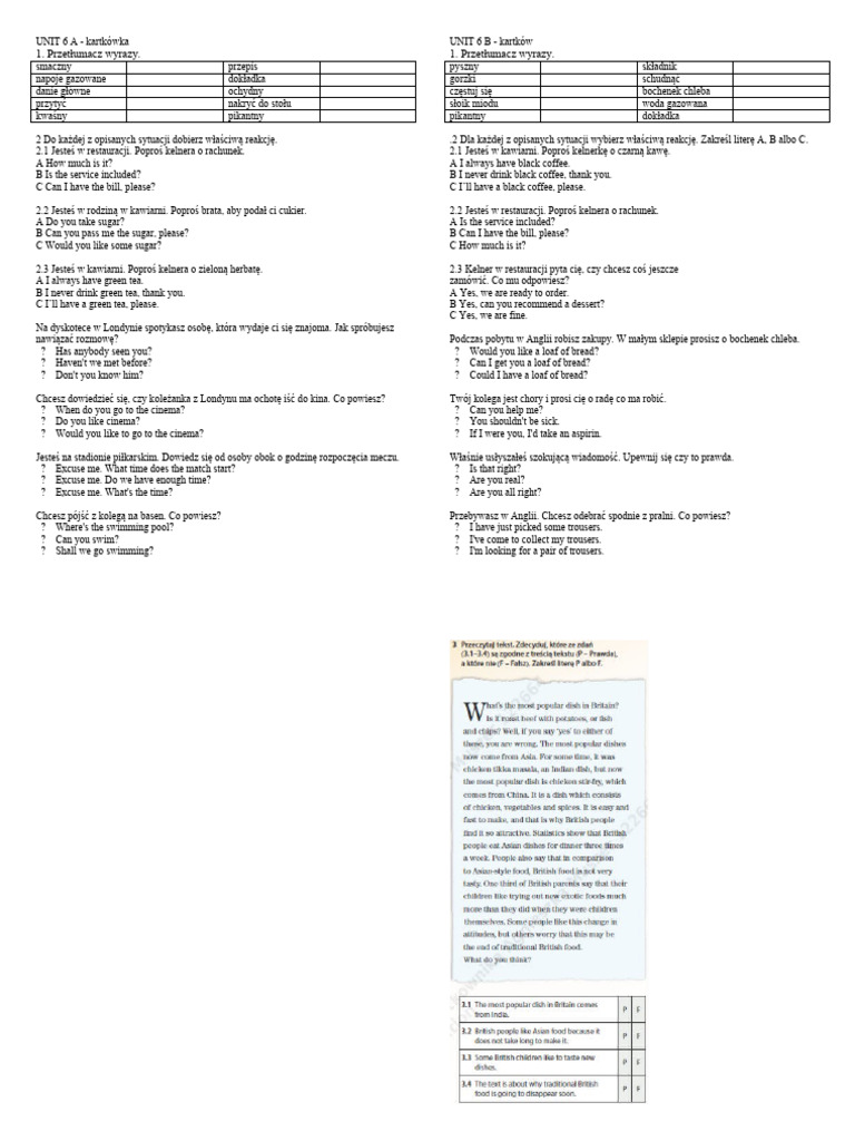 UNIT 6 AB Kartkówka | PDF