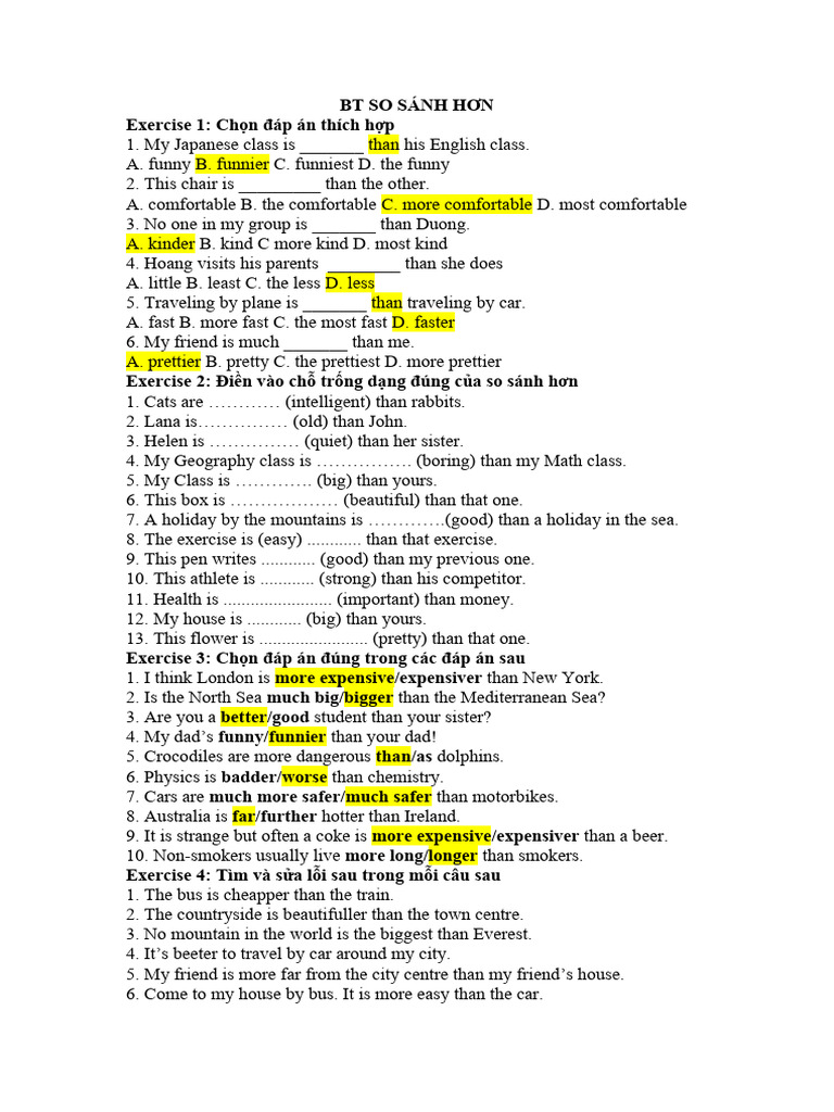 BT So Sánh Hơn - Trên L P + HW 9324 | PDF