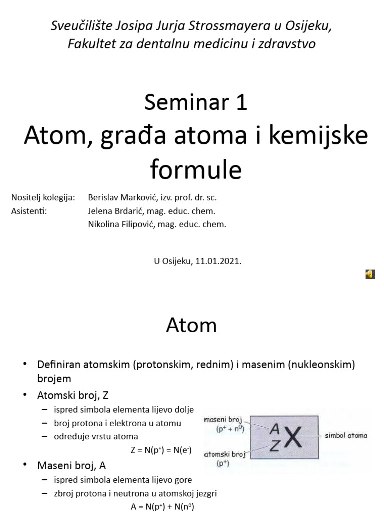 Seminar 1 - Atom - Kemijske Formule | PDF
