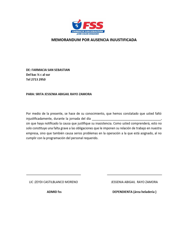 Memorandum Por Ausencia Injustificada | PDF