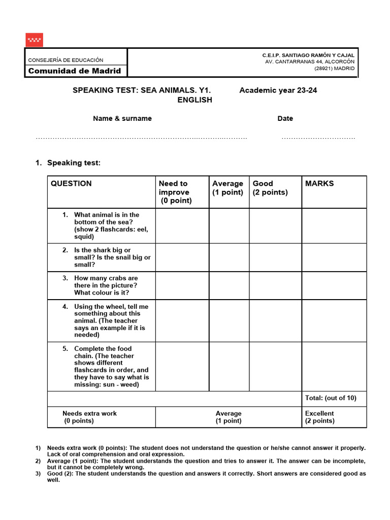 Test Sea Animals | PDF Test Sea Animals | PDF