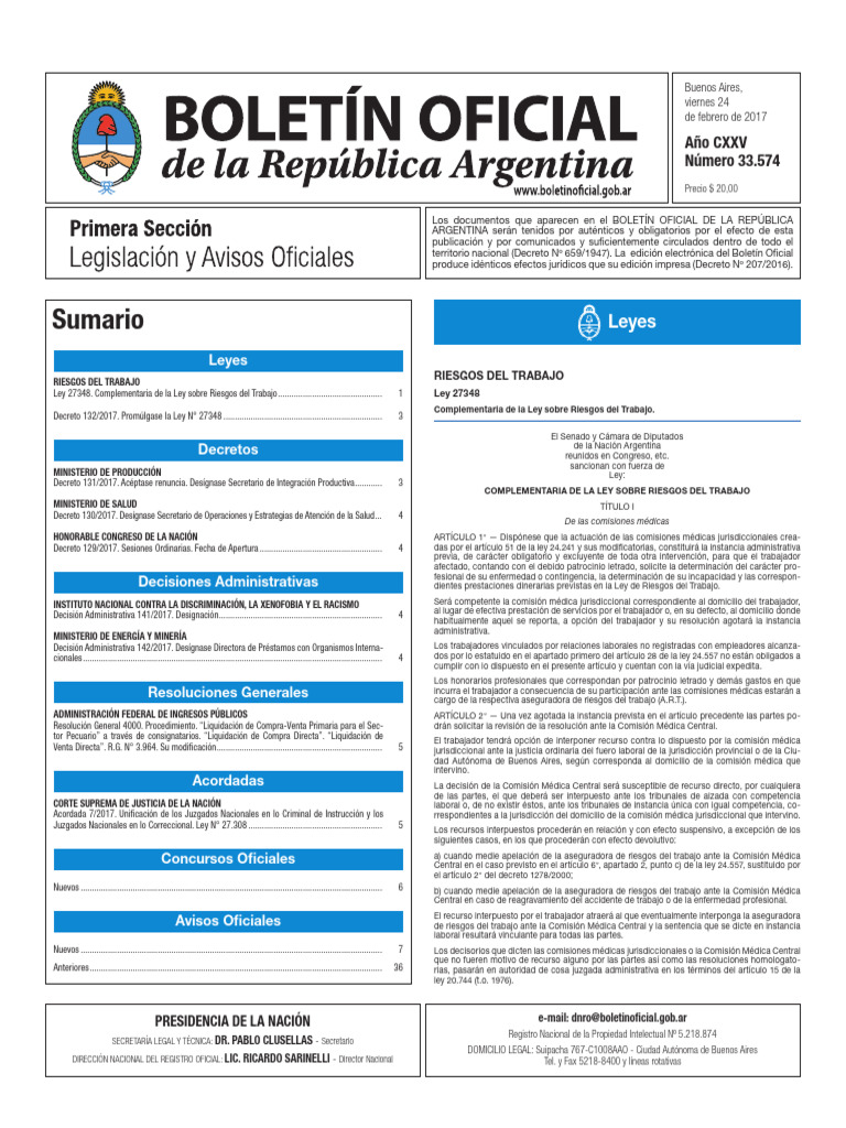 Ley 27348-Complementaria Ley Sobre Riesgos Del Trabajo | PDF ...