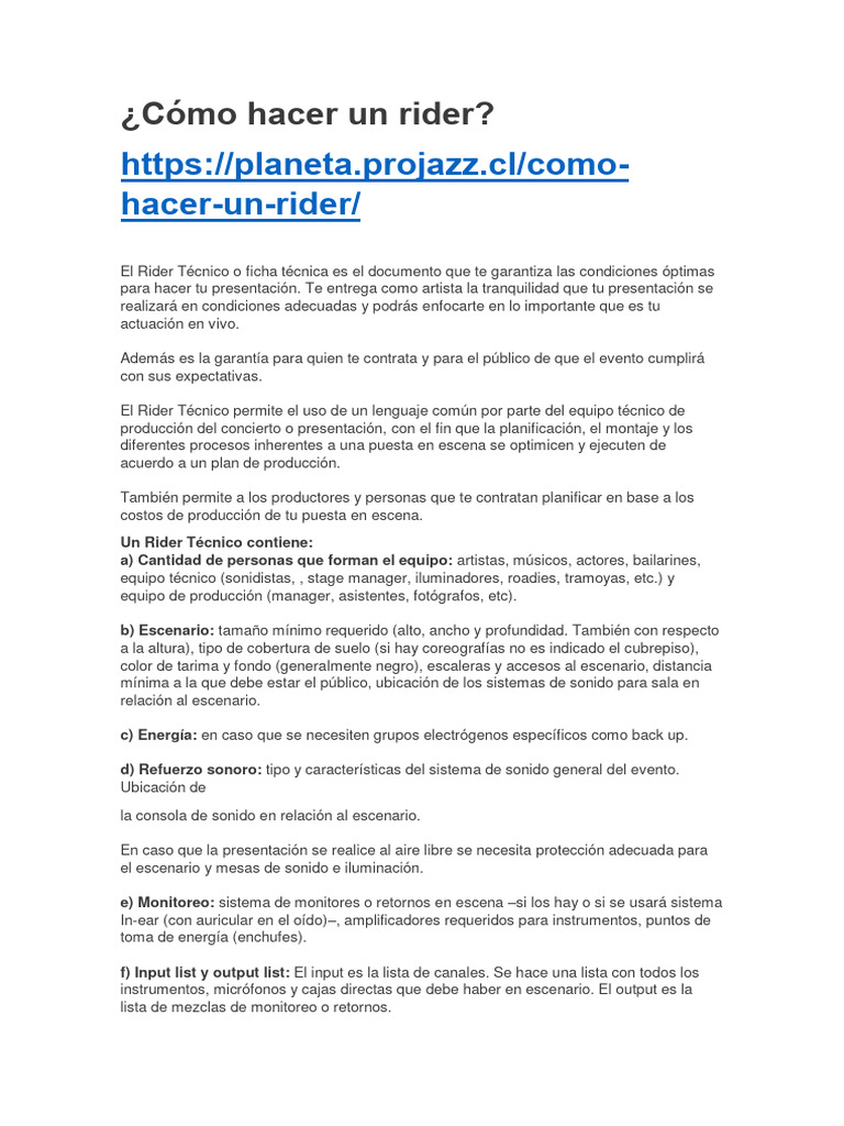 Cómo crear un rider técnico eficaz | PDF