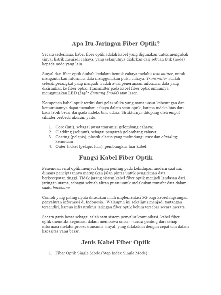 Apa Itu Jaringan Fiber Optik | PDF