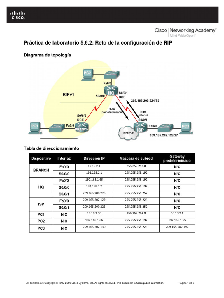 MP07.UF3.NF1.PT1.1. Configuraci RIP v1 | PDF | Enrutador (Computación) | Dirección IP