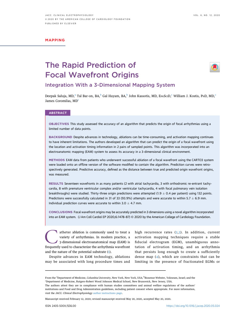 Saluja Et Al 2020 The Rapid Prediction of Focal Wavefront Origins | PDF ...