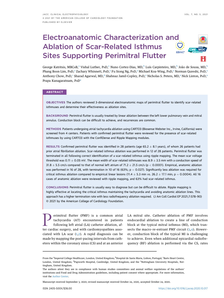 Katritsis Et Al 2021 Electroanatomic Characterization and Ablation of ...