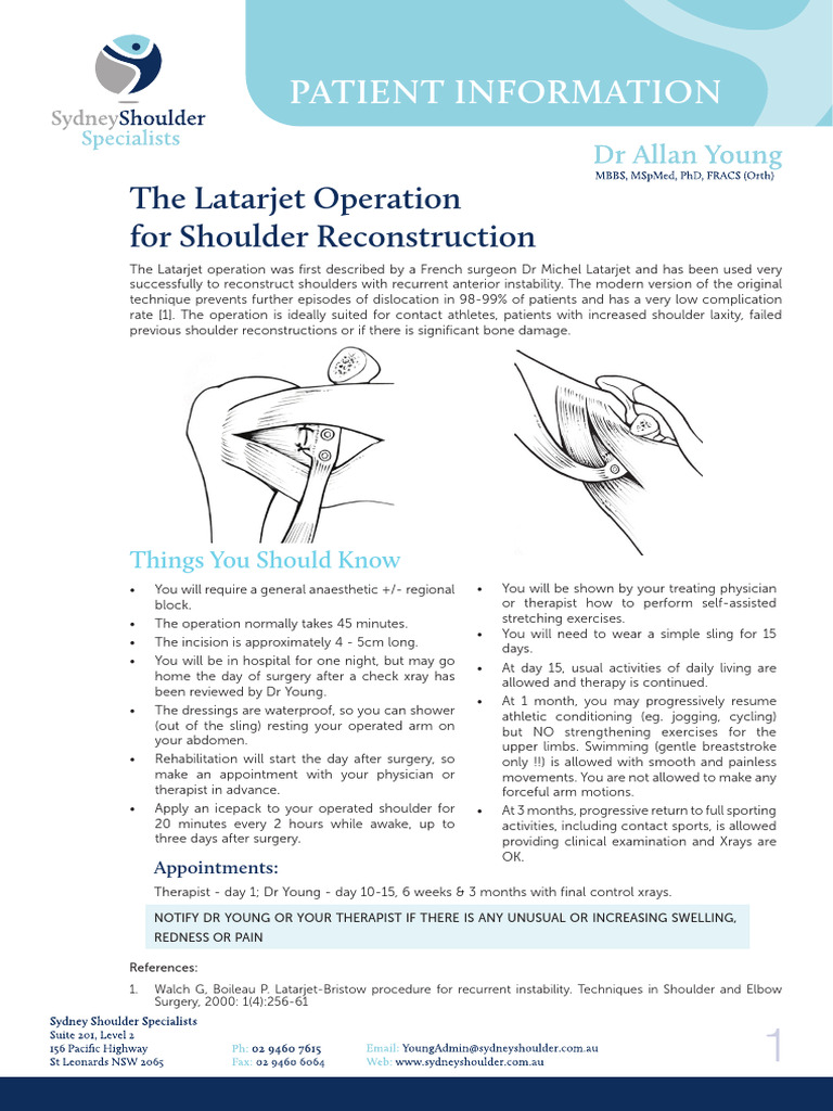 Latarjet Shoulder Reconstruction | PDF | Physical Therapy | Clinical ...