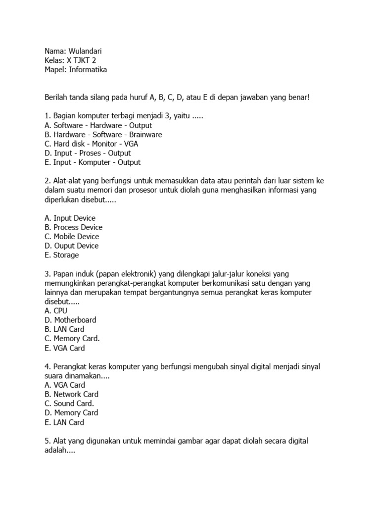 Soal Sistem Komputer | PDF | Game & Aktivitas | Teknologi & Rekayasa
