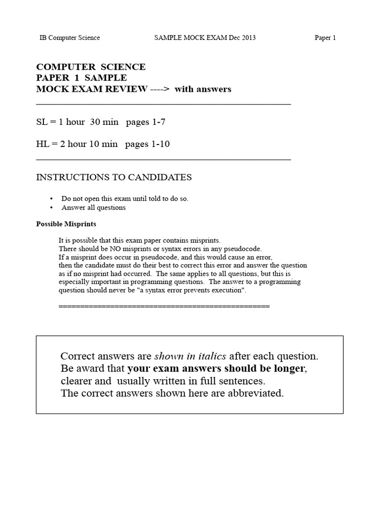Paper 1 Mock Review Answers | PDF | Digital Audio | Computer Data Storage
