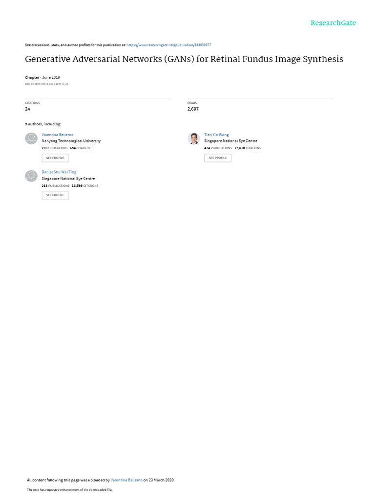 Gans For Retinal Image Synthesis Pdf Image Segmentation Retina