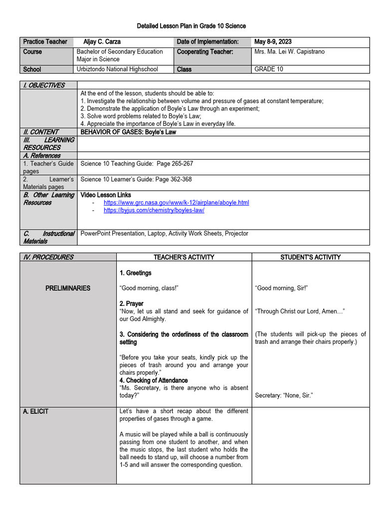 Boyles Law DLP | PDF | Gases | Pressure