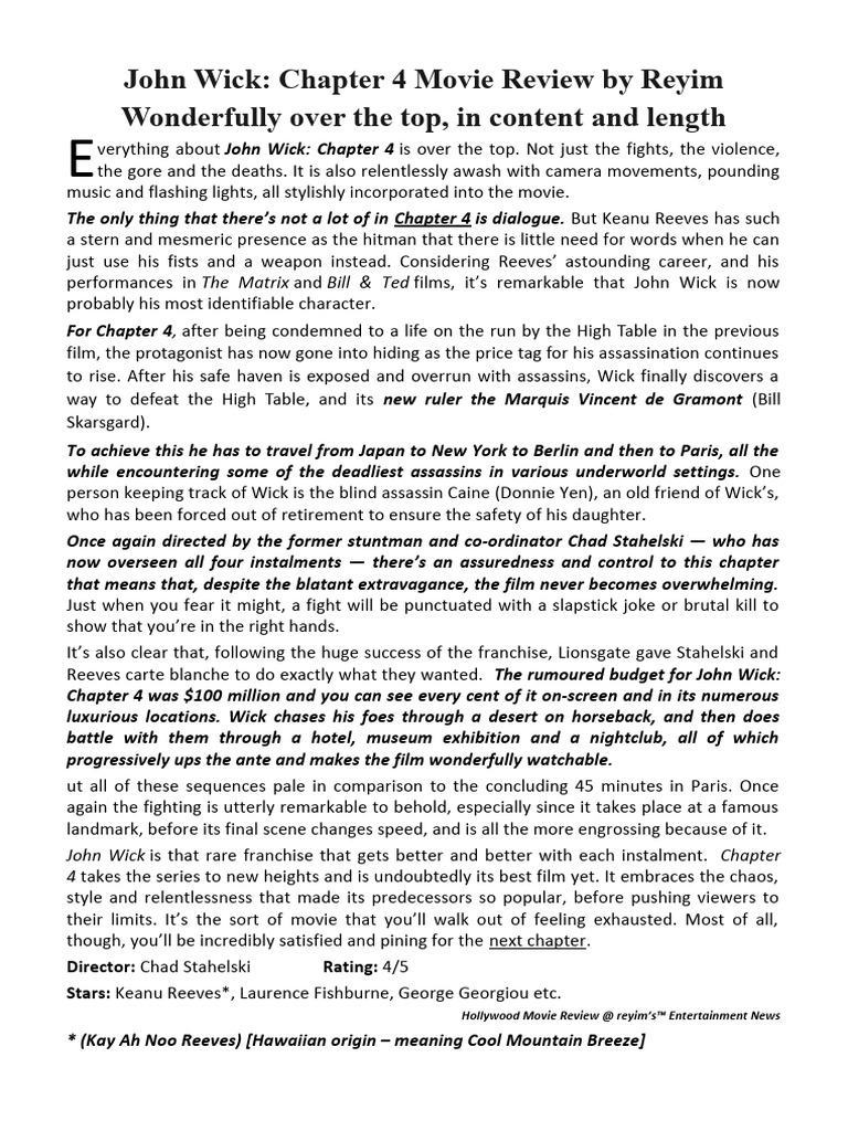 John Wick Chapter 4 Movie Review | PDF