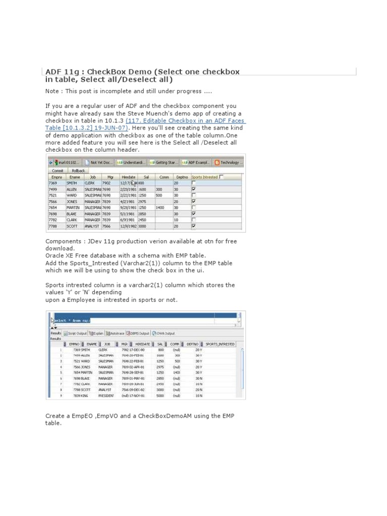 ADF - CheckBox en Tablas | PDF | Table (Database) | Data