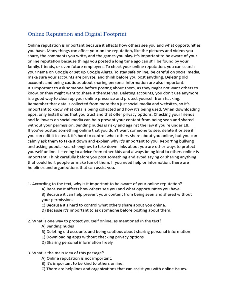 Online Reputation and Digital Footprint Homew | PDF | Social Media ...