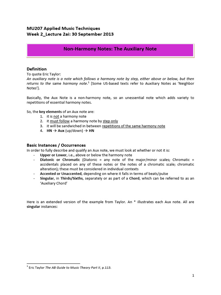 Music Theory: Auxiliary Notes | PDF | Interval (Music) | Harmony
