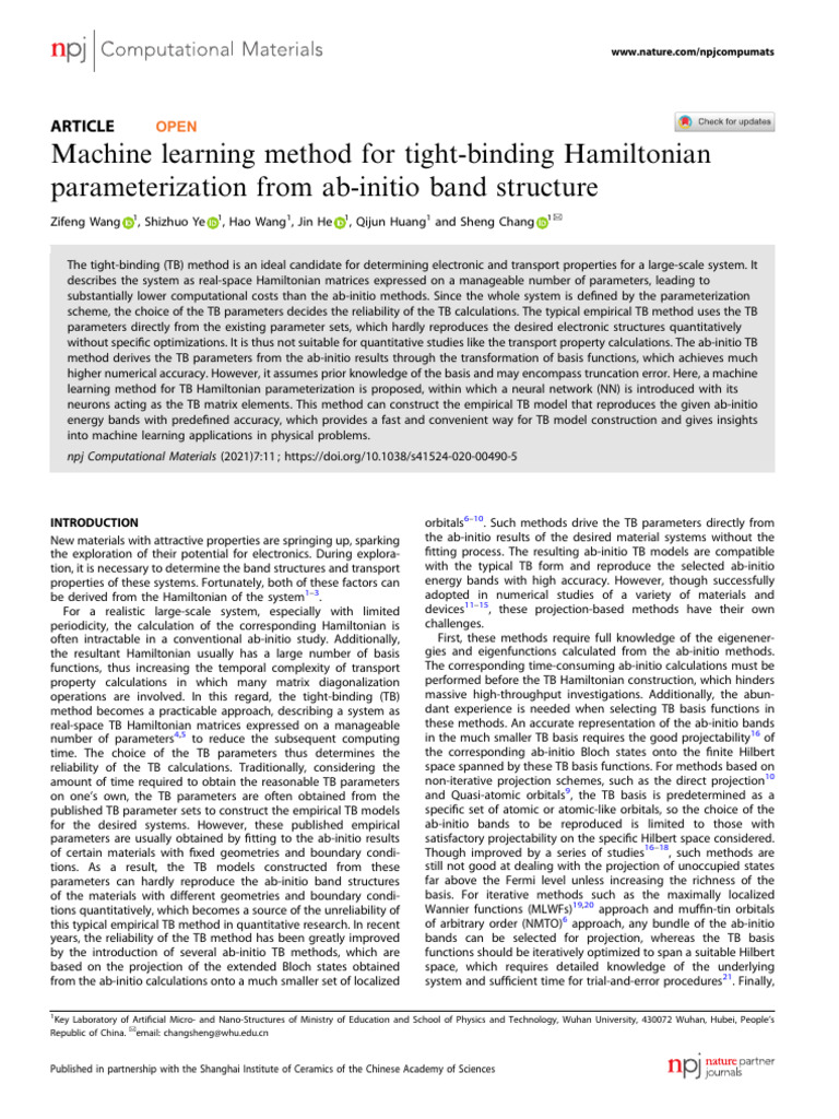 Machine Learning Method For Tight-Binding Hamiltonian Parameterization From Ab-Initio Band ...