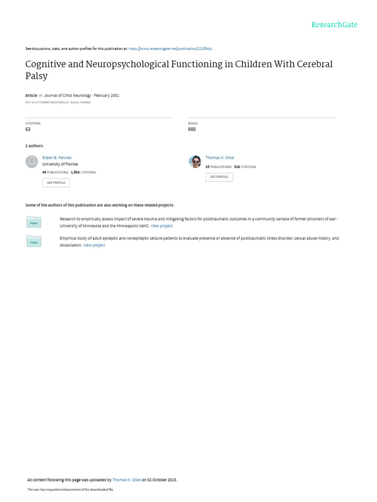 Cognitiveand Neuropsych Fxin Childrenwith CP | PDF | Cerebral Palsy ...