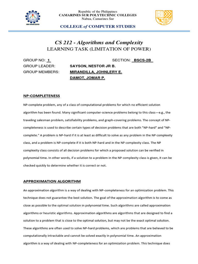 LOP - Group1 BSCS2B Sayson Mirandilla Damot | PDF | Computational Complexity Theory | Time ...
