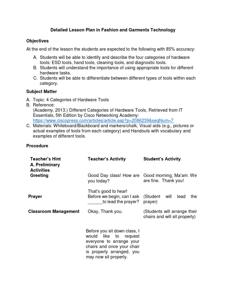 4 Categories of Hardware Tools Lesson Plan | PDF | Electrostatic ...