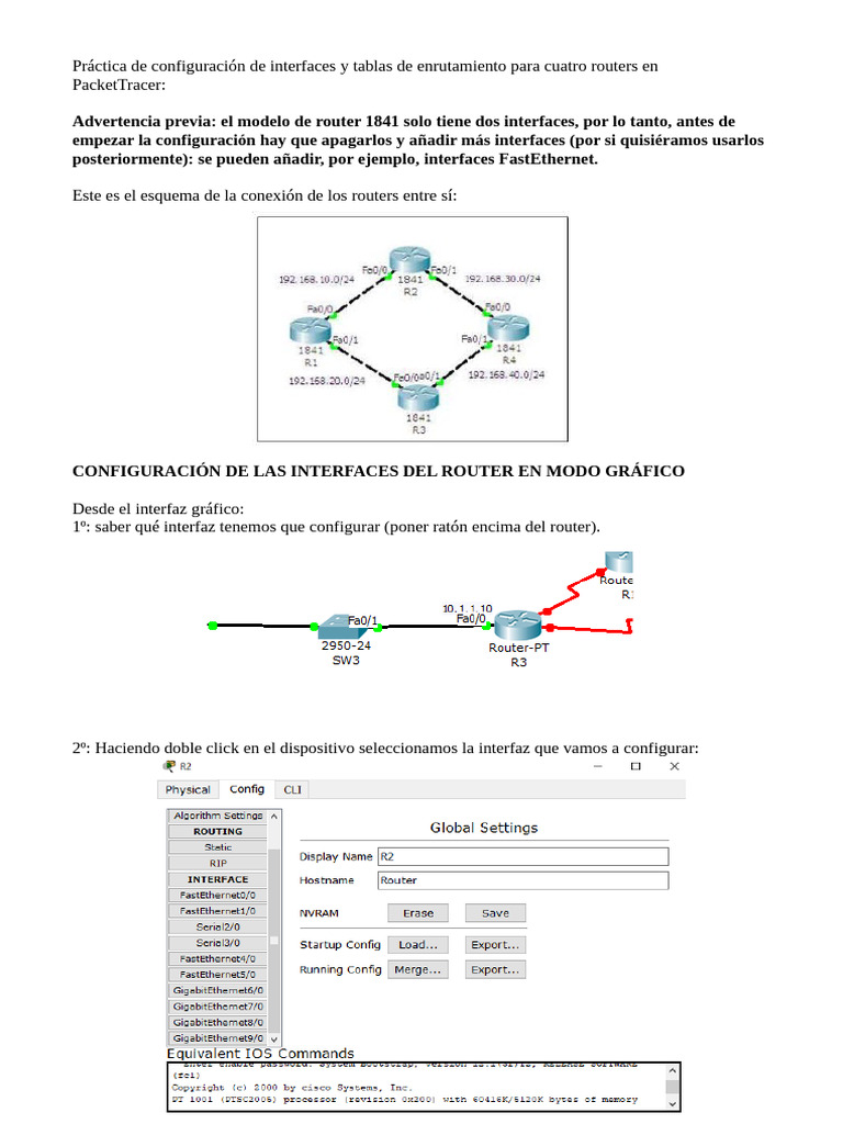 Config Routers Packet Tracer | PDF | Enrutador (Computación) | Dirección IP