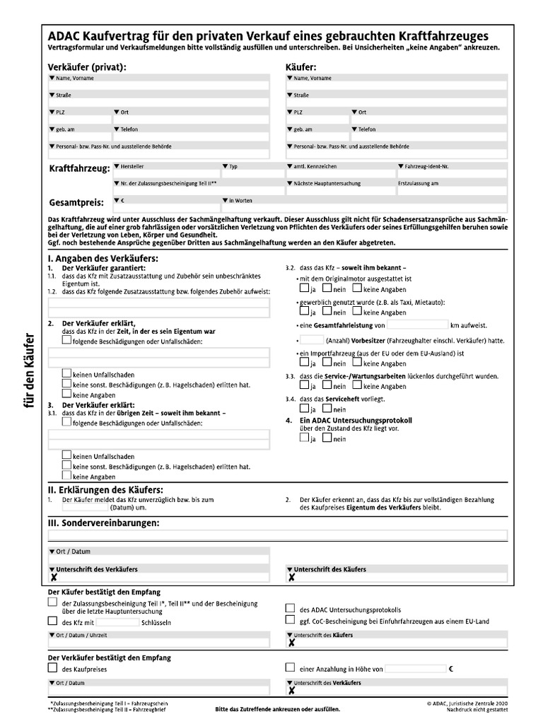Kaufvertrag KFZ [ADAC-ed] | PDF