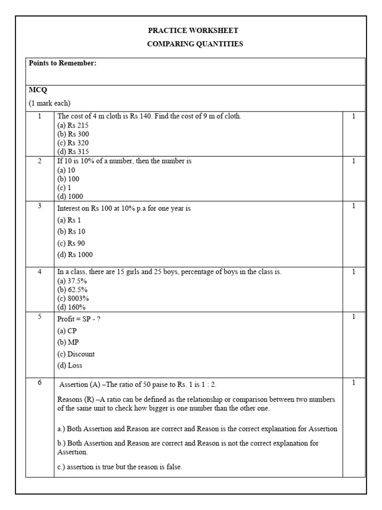 Comparing Quantities Class 7 | PDF | Percentage | Interest