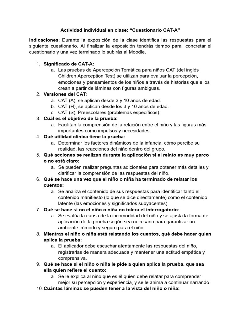 Actividad Individual en Clase - "Cuestionario CAT-A" | PDF | Las ...