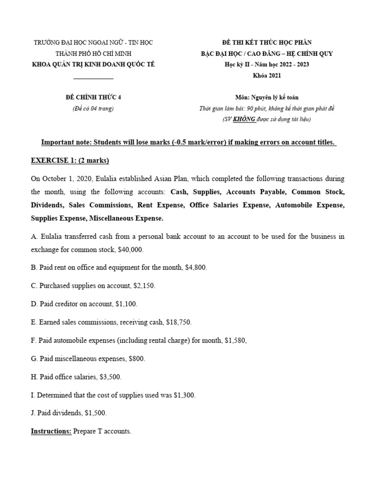 ĐỀ THI NLKT - ĐỀ 4 | PDF | Expense | Accounts Payable