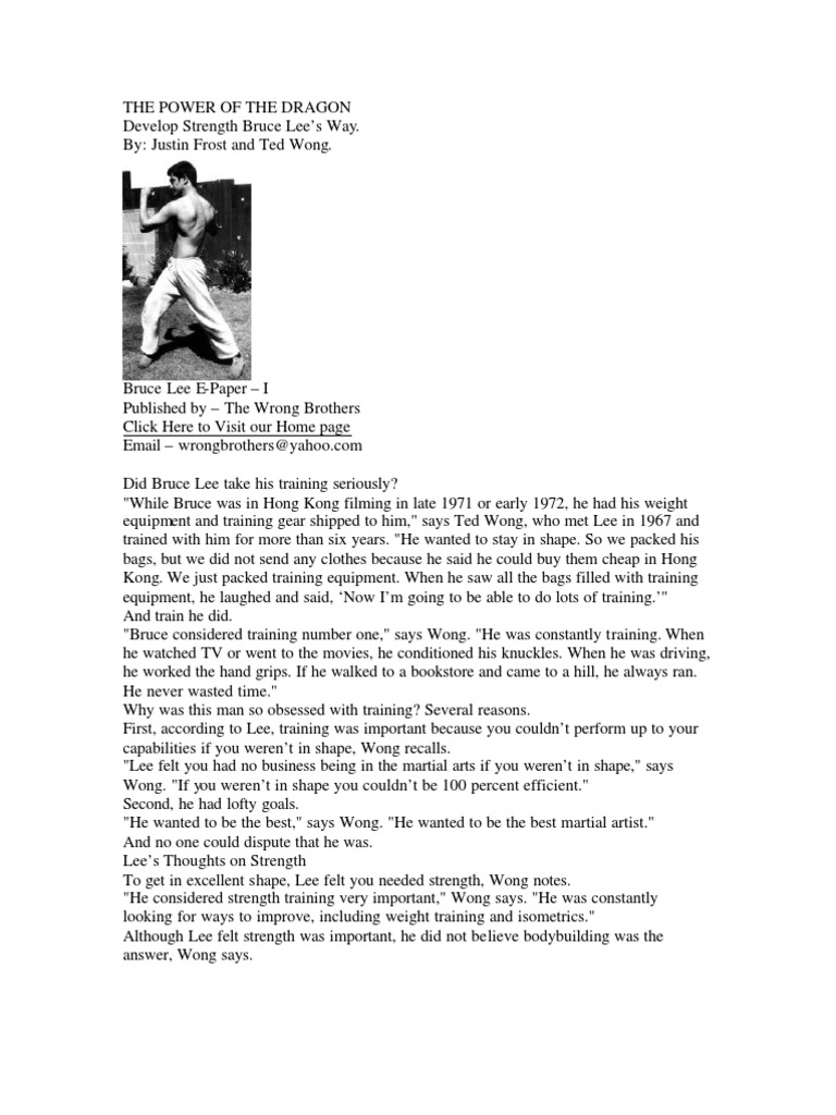 Martial Arts - Bruce Lee's Strength Training | PDF | Bruce Lee | Weight ...