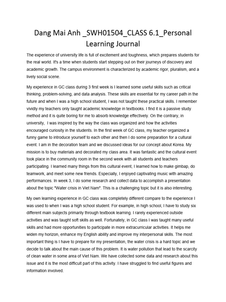 Personal Learning Journal Lv6-1 | PDF | Learning | Experience