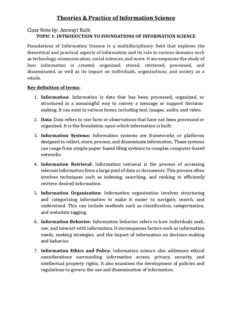 Theories & Practice of Information Science | PDF | Information Science ...