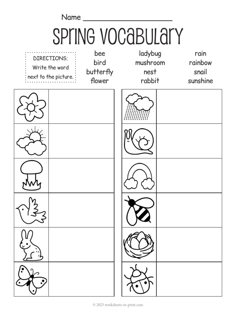 Spring Vocabulary Fill in Worksheet | PDF