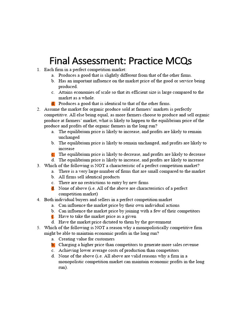 Practice MCQs For Final Assessment - With Solutions-1 | PDF | Monopoly ...