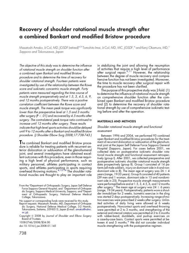 Recovery of Shoulder Rotational Muscle Strength After A Combined ...