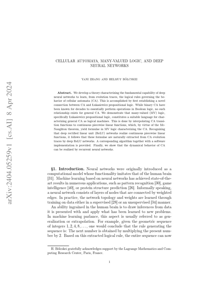 Cellular Automata, Many-Valued Logic, and Deep Neural Networks | PDF | Boolean Algebra ...