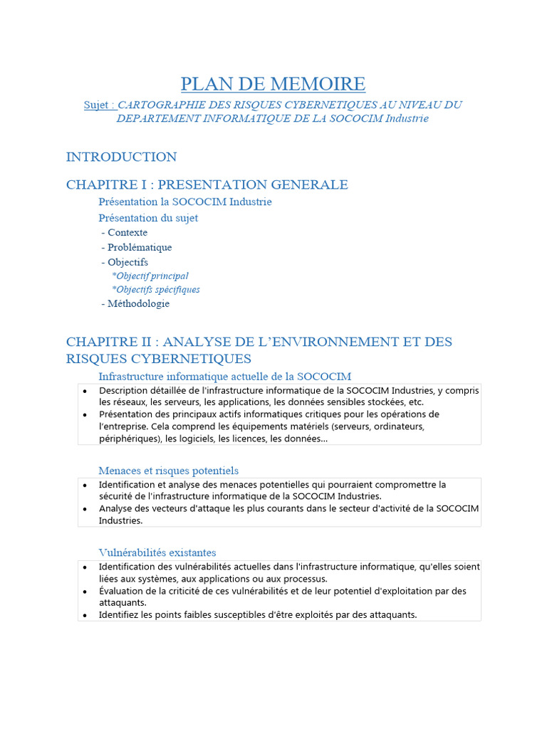 Plan de Memoire | PDF | Sécurité des systèmes d'information | Sécurité