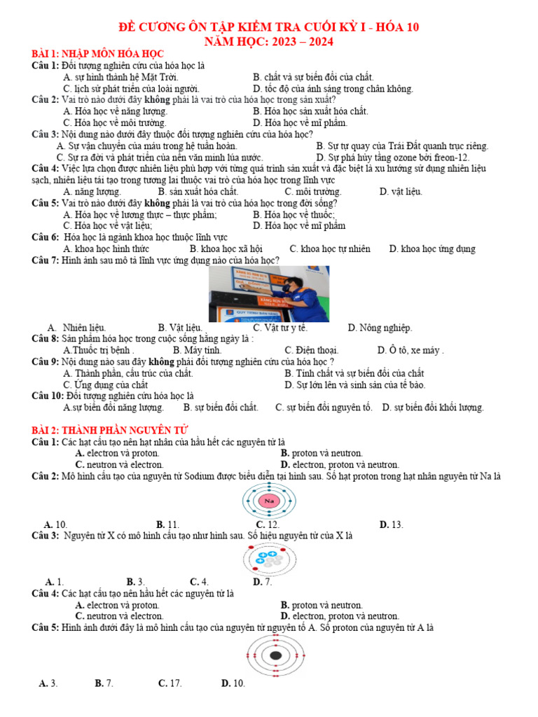 Hóa 10 - Đề Cương HK1 (23-24) | PDF