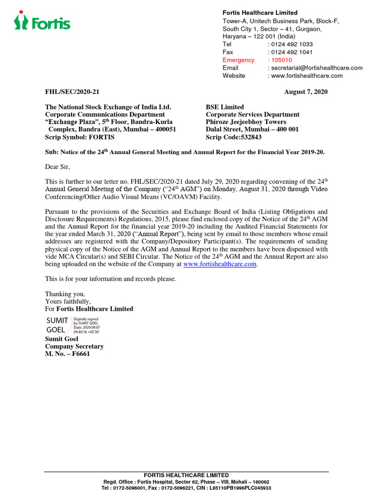 Notice of The 24 Annual General Meeting and Annual Report For The ...