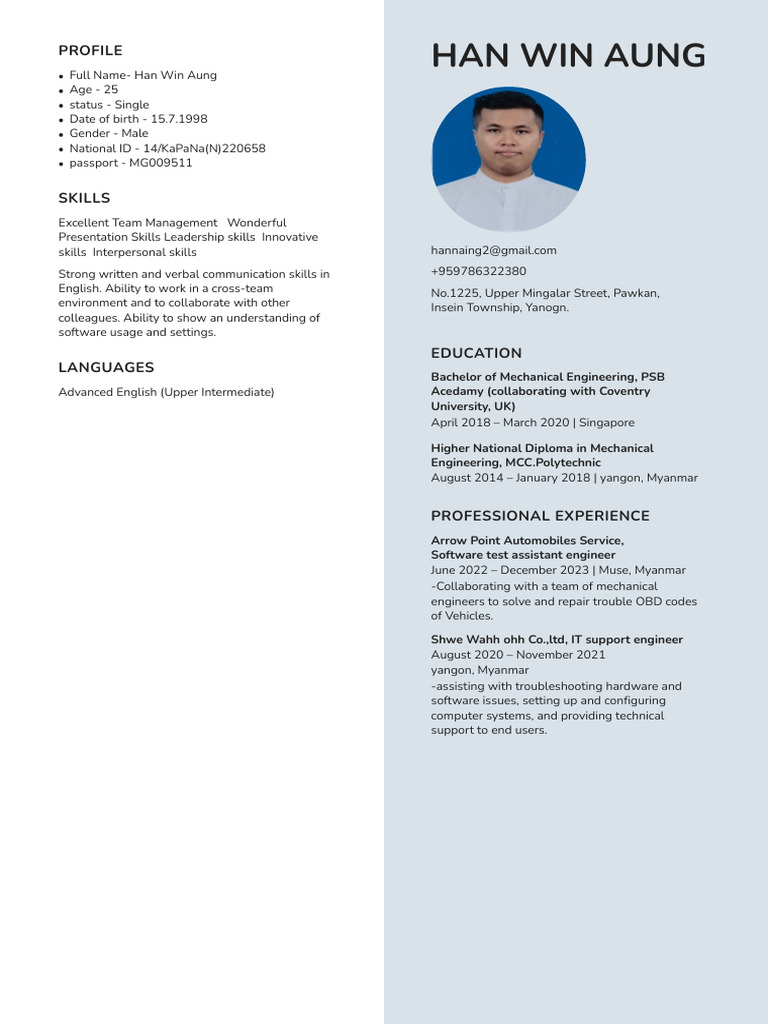 Han Win Aung Flowcv Resume 20240307 | PDF | Engineering | Computing