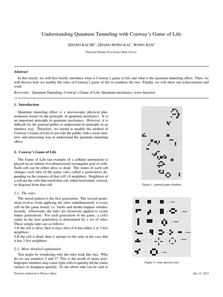 Quantum Voyager-Understanding Quantum Tunneling With Conway's Game of Life | PDF | Quantum ...