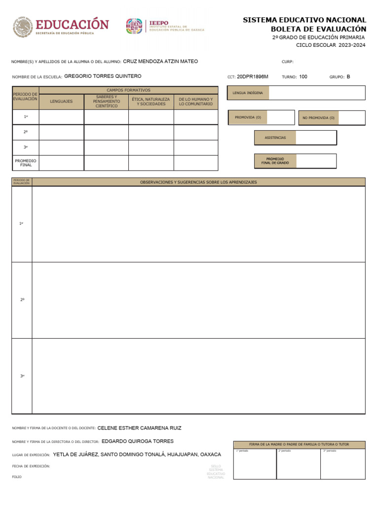 Reporte de Evaluación 2° Modificado | PDF | Maestros | Escuelas