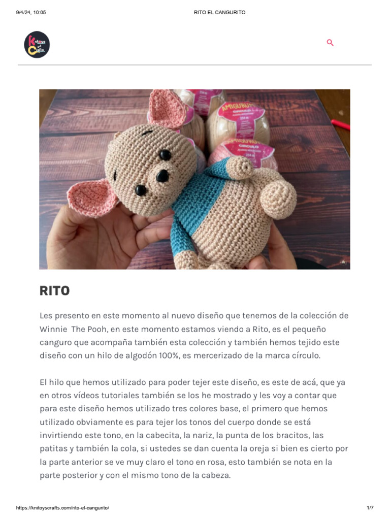 Patrón Amigurumi: Rito el Cangurito | PDF | Métodos y materiales de ...