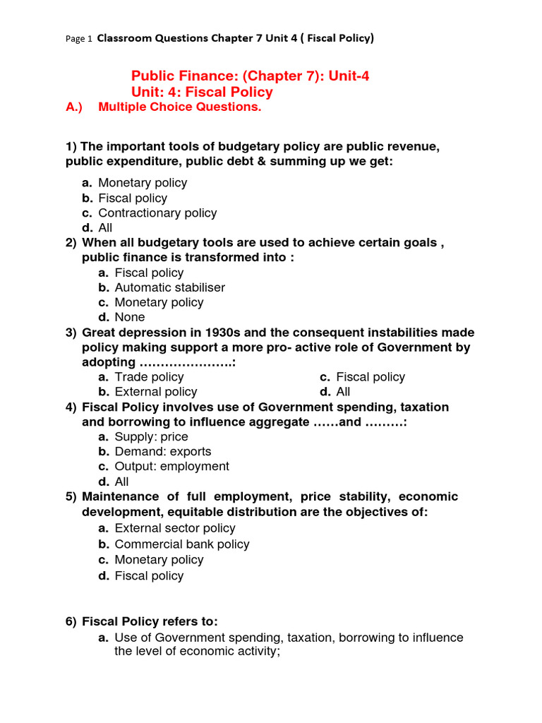 May 2024 Chaptr 7 Unit 4 Fiscal Policy PDF | PDF | Fiscal Policy ...